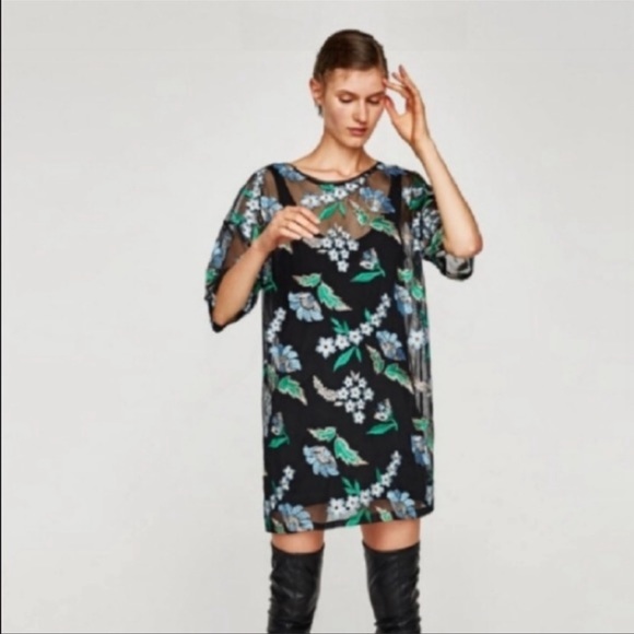 Zara | Dresses | Zara Embroidered Cocktail Dress | Poshmark